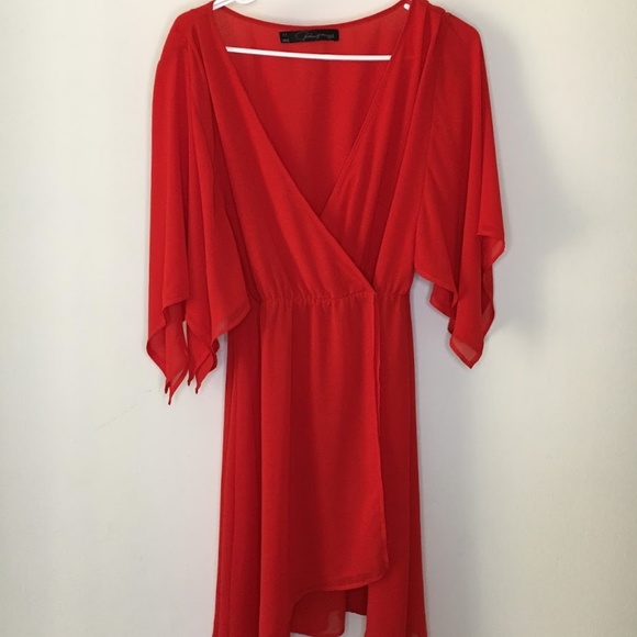 Dresses | Sexy Red Mini Wrap Dress Xs | Poshmark